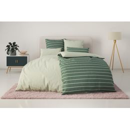 Bettw&auml;sche my home, gr&uuml;n, Linon, Obermaterial: 100% Baumwolle, Bettw&auml;sche, "Katja", Bettw&auml;sche aus Baumwolle, Bettw&auml;sche mit Streifen-Design,