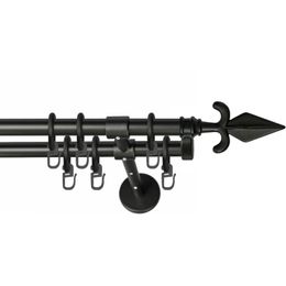 Gardinenstange Garesa, L:360cm &Oslash;:16mm, schwarz, Metall, Gardinenstangen, "RUSTIKA", rustikale Vorhanggarnitur, verl&auml;ngerbar, m. Ringe, Endknopf Pfeil