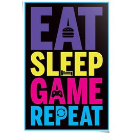 Poster Reinders, B:61cm H:91,5cm, bunt, Papier, Küche, Bilder, "Eat sleep game repeat"