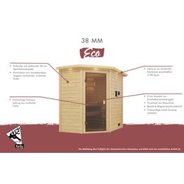 Karibu Sauna "Mia (Fronteinstieg)", (ohne Ofen), beige, Saunen, inklusive Ofenschutzgitter und T&uuml;r