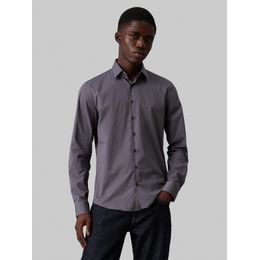 Calvin Klein Herren Businesshemd "POPLIN STRETCH SLIM SHIRT", grau, Gr. 45, unifarben, Popeline, Obermaterial: 97% Baumwolle, 3% Elasthan, Hemden,