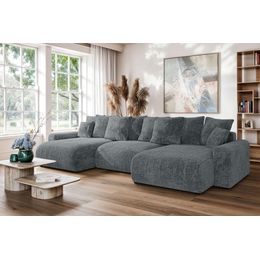 Wohnlandschaft Home Affaire, B:332,5cm H:84cm T:142cm, grau, 100% Polyester, Sofas, "LAKESIDE mit Bettfunktion und Bettkasten, Maße B/T/H: