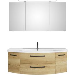 Badmöbel-Set SAPHIR, B:144cm H:200cm T:49,5cm, braun, Spanplatte, Kastenmöbel-Sets, "Serie 4010 2-teilig Keramik-Waschtisch mit LED-Spiegelschrank",