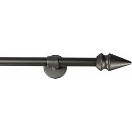 Gardinenstange Garesa, L:160cm &Oslash;:16mm, grau, Holzwerkstoff, Metall, Gardinenstangen, "SPYRNA", Vorhanggarnitur, verl&auml;ngerbar, Spitze, ohne Ringe