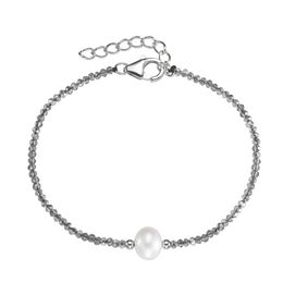 Smart Jewel Damen Armband "mit Stein-Kugeln + Muschelkern-Perle, Silber 925", 19cm, Silber 925 (Sterlingsilber), grau, Silber 925 (Sterlingsilber),