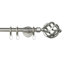 Gardinenstange Garesa, L:180cm &Oslash;:16mm, silber, Metall, Gardinenstangen, "RUSTIKA", rustikale Vorhanggarnitur, verl&auml;ngerbar, m. Ringe, Endknopf Korb