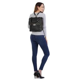 FORTY Damen Cityrucksack, schwarz, Leder, Rindsleder, Rucks&auml;cke, echt Leder, Made in Italy