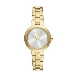 Armani Exchange Damen Quarzuhr, gold, Armbanduhren, Armbanduhr, Damenuhr, Edelstahlarmband, analog, Glassteine
