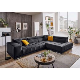 Ecksofa DIE PLANBAR, B:323cm H:73cm T:222cm, grau, Wohnzimmer, Sofas, "MP-IN15053 L-Form breiter Schenkel", wahlweise mit Kopfteilverstellung und