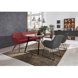 Essbank Musterring, B:200cm H:87cm T:66cm, rot, 100% PES, K&uuml;che, Sitzb&auml;nke, "Tavia", Stativgestell Wildnussbaum massiv ge&ouml;lt, Breite 180, 200 oder