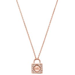 Michael Kors Damen Kette mit Anhänger "Schmuck Geschenk Silber 925 Halsschmuck PREMIUM Schloss", Silber 925 (Sterlingsilber), L: 43, rosa, Silber 925