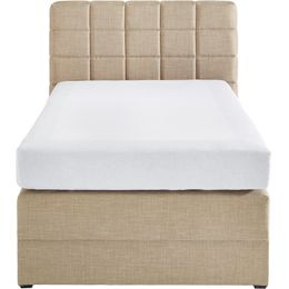 Boxspringbett Hapo, beige, Das Bett ist mit pflegeleichtem Feinstrukturstoff in Leinenoptik (100% Polyester) bezogen.;Die Oberseite der Unterfederung
