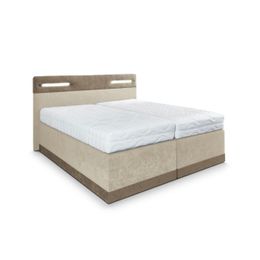Boxspringbett, beige, Westfalia Schlafkomfort, Bezug Obermatratze 100% Polyester, waschbar bis 60C;Bezug Unterbox und Kopfteil: Mikrofaservelours