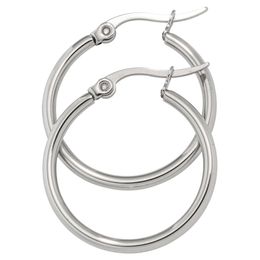 Jobo Damen Paar Creolen, 24mm, Edelstahl, silber, Edelstahl, Ohrringe, rund Edelstahl
