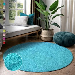 Hochflor-Teppich Sanat, H:30mm &Oslash;:150cm, blau, Kunstfaser, Teppiche, "LOCA", Wohnzimmer, Langflor, Shaggy, Schlafzimmer