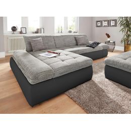 Ecksofa DOMO collection, B:300cm H:80cm T:172cm, schwarz, Kunstleder SOFTLUX / Struktur (90% Polyester, 10% Polyacryl);Zierkissen: Struktur (90%