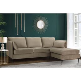 Ecksofa Home Affaire, B:235cm H:83cm T:163cm, beige, 100% Polyester, Wohnzimmer, Sofas, "Light L-Form", inklusive loser Zierkissen, mit schmalen