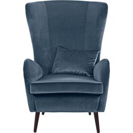 Sessel Home Affaire, B:76cm H:109cm T:85cm, blau, Struktur Hahnentritt (67% Polypropylen, 33% Polyester);Samtoptik (100% Polyester);Fellimitat (100%