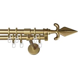 Gardinenstange Garesa, L:250cm &Oslash;:16mm, gold, Metall, Gardinenstangen, "RUSTIKA", rustikale Vorhanggarnitur, verl&auml;ngerbar, m. Ringe, Endknopf Pfeil