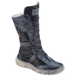 KRISBUT Damen Winterstiefel, Gr. 36, blau, Kalbsleder, used, Schuhe, mit Kontrastnähten verziert, Varioschaft
