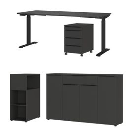 B&uuml;rom&ouml;bel-Set Germania, grau, Metall, Spanplatte, Arbeitsm&ouml;bel-Sets, "Mailand", inkl. Schreibtisch, Rollcontainer, Raumteiler und Sideboard