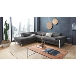Ecksofa W.Schillig, B:281cm H:71cm T:230cm, grau, Flachgewebe S22 (100% Polyester);Stoff S37 (100% Polyester);Longlife Xtra-Leder Z59: Glattleder mit