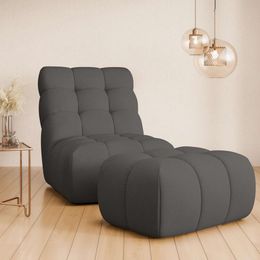 XXL-Sessel Home Affaire, B:88,5cm H:95,5cm T:130cm, grau, 100% Polyester, Sessel, "AURELIAN Loveseat XXL mit Hocker im Set, Lese-Sessel,