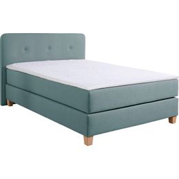 Boxspringbett Home Affaire, B:133cm L:207cm, blau, Struktur fein (100% Polyester);Samtstoff (100% Polyester), Komplettbetten, "Fargo", inkl. Topper,