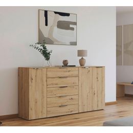 Schubkastenkommode Rauch, B:200cm H:100cm T:42cm, braun, Holzwerkstoff, Sideboards, "Kommode T&uuml;rkommode Sideboard Kombikommode FLIPP", 3-t&uuml;rig mit 5