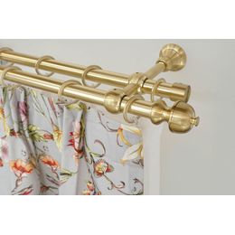 Gardinenstange Garesa, L:110cm &Oslash;:20mm, gold, Metall, Gardinenstangen, "ANDREA", Vorhanggarnitur, verl&auml;ngerbar, Endknopf Profil klein, mit Ringen