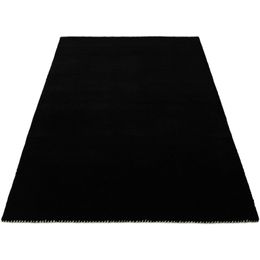 Wollteppich CarpetFine, B:40cm H:14mm L:60cm, schwarz, Wolle, Wohnzimmer, Teppiche, "Gabbeh Lola Uni", mit nat&uuml;rlichem Pflanzenmaterial von Hand
