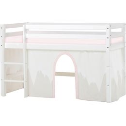 Hochbett Hoppekids, B:81cm H:105cm L:168cm, wei&szlig;, Kiefer massiv, Jugendzimmer, Hochbetten, "&laquo;Winter Wonderland&raquo;", 70x160, umbaubar mit Vorhang-Set