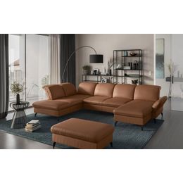 Sit & More Wohnlandschaft SIT & MORE, B:363cm H:88cm T:242cm, braun, 100% Polyester, Sofas, "Leandro U-Form", Wahlweise mit Bett-, Kopfteil - und