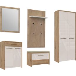 Garderoben-Set Home Affaire, B:226cm H:192cm T:36cm, beige, MDF, Spanplatte, Flur, Kastenmöbel-Sets, "Gala", Soft-Close Funktion, Hochglanz UV