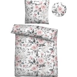 Bettw&auml;sche, grau, CASTELL - MARKENBETTW&Auml;SCHE, Satin, Obermaterial: 100% Baumwolle, Jugendzimmer, Bettw&auml;sche, "Markus", mit tollen Rosen