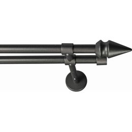 Gardinenstange Garesa, L:120cm &Oslash;:16mm, grau, Holzwerkstoff, Metall, Gardinenstangen, "SPYRNA", Vorhanggarnitur, verl&auml;ngerbar, Spitze, ohne Ringe