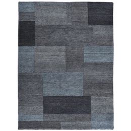 Wollteppich Theko, B:170cm H:18mm L:240cm, blau, Schurwolle, Wohnzimmer, Teppiche, "Dalas - 7709, handgekn&uuml;pft", reine Wolle, Patchwork Design,