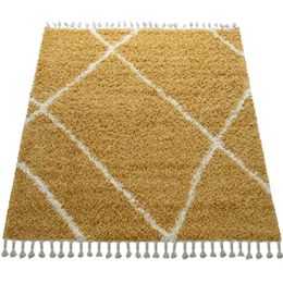 Hochflor-Teppich Paco Home, B:140cm H:45mm L:200cm, gelb, Polypropylen (PP), Teppiche, "Helsinki 531", weicher Hochflor-Shaggy, Scandi Design, mit