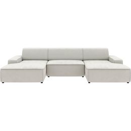 Wohnlandschaft Trendmanufaktur, B:329cm H:73cm T:162cm, weiß, 100% Polyester, Sofas, "Graz, wahlweise mit Sitzvorschub und Bettkasten, U-Form, Breite