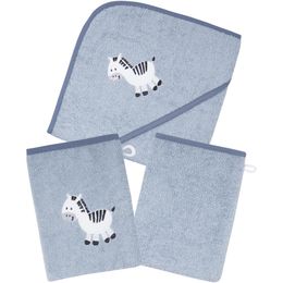 W&ouml;rner Handtuch Set W&Ouml;RNER, blau, Frottier, Obermaterial: 100% Baumwolle, Handt&uuml;cher, "Zebra blau Kapuzenbadetuch mit 2 Waschhandschuhen", mit s&uuml;&szlig;er