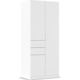 Dreht&uuml;renschrank Rauch, B:91cm H:210cm T:54cm, wei&szlig;, Holzwerkstoff, Schr&auml;nke, "Kleiderschrank Schrank Garderobe MAIKA mit Dekor-Front", 2 Schubladen,