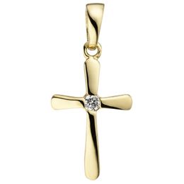 Jobo Damen Kreuzanh&auml;nger "Anh&auml;nger Kreuz", Gelbgold 375, gelb, Gelbgold 375, Schmuckanh&auml;nger, 375 Gold mit 1 Zirkonia