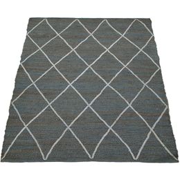 Teppich Paco Home, B:200cm H:13mm L:290cm, grau, Jute, Wohnzimmer, Teppiche, "Skive 685", handgeflochten, Rauten Muster, Naturfaser, auch als L&auml;ufer