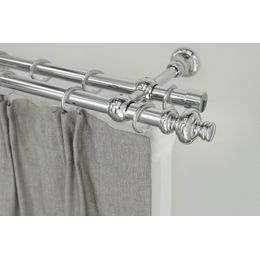 Gardinenstange Garesa, L:120cm &Oslash;:20mm, grau, Metall, Gardinenstangen, "ANDREA", Vorhanggarnitur, verl&auml;ngerbar, Endknopf Profil gro&szlig;, mit Ringen