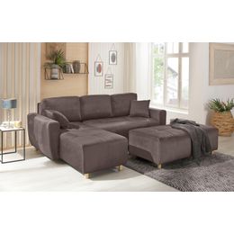 Ecksofa Home Affaire, B:220cm H:86cm T:160cm, braun, Microfaer (100% Polyester);Struktur fein (100% Polyester);Samtoptik (100% Polyester),