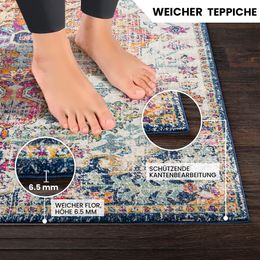 Teppich LIVABLISS, B:80cm H:11mm L:220cm, bunt, Kunstfaser, Wohnzimmer, Teppiche, "MUNICH", Vintage Orientteppich, Kurzflor Boho Wohnzimmerteppich,
