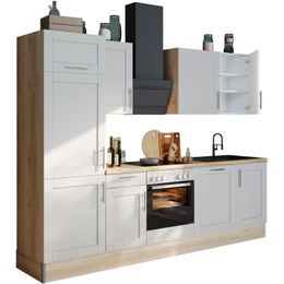Küche KOCHSTATION, B:280cm H:211,8cm T:60cm, grau, Komplettküchen-Sets, "KS-Ahus", 280 cm breit,wahlweise mit E-Geräten,MDF Fronten, Soft Close