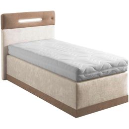 Boxspringbett, beige, Westfalia Schlafkomfort, Bezug Obermatratze 100% Polyester, waschbar bis 60C;Bezug Unterbox und Kopfteil: Mikrofaservelours