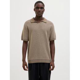 Jack & Jones JACK & JONES Herren Rundhalspullover "JPRCCEASTON KNIT SPLIT NECK SS SN", braun, Gr. S, unifarben, Strick, Obermaterial: 100% Baumwolle, Pullover