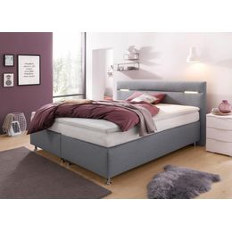 Boxspringbett, grau, Westfalia Schlafkomfort, Bezug Unterbox und Kopfteil: Strukturstoff (77% Polyester und 23% Viskose);Bezug Obermatratze 100%